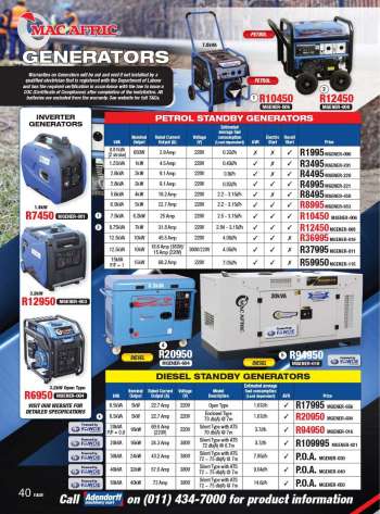 GENERATOR price - ADENDORFF MACHINERY MART • Today's offer from specials